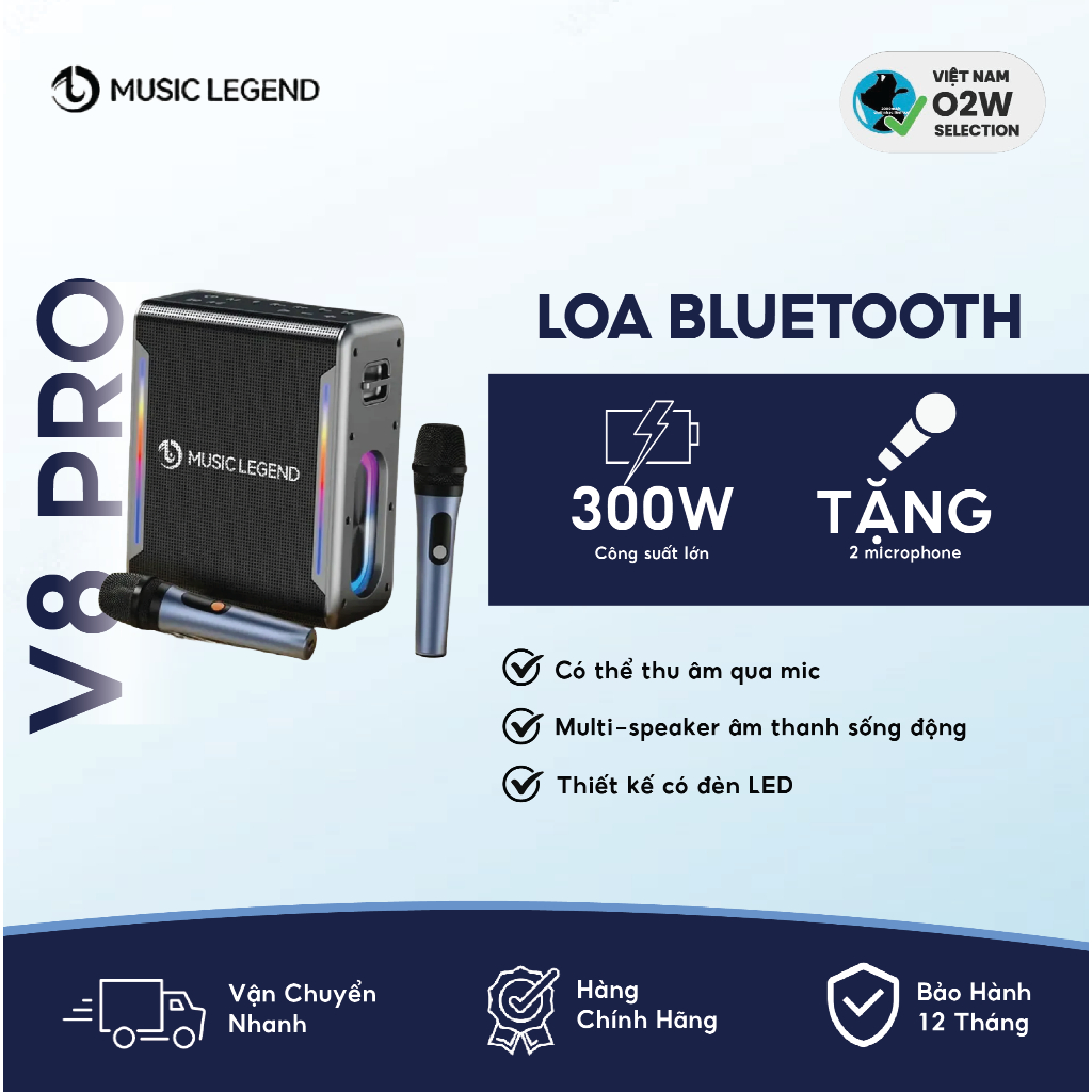 (TẶNG 2 MIC) Loa bluetooth karaoke Music Legend V8Pro Công suất 300W, Pin trâu, Có đèn LED ...