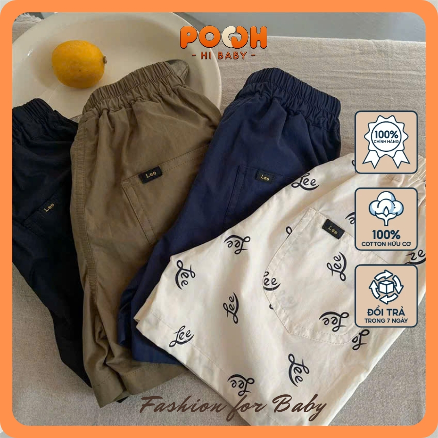 (8-27kg) Quần Short Kaki Bé Trai Thêu Chữ Lee | Phong Cách Mùa Hè Thời Trang và Thoải Mái Cho Bé ...