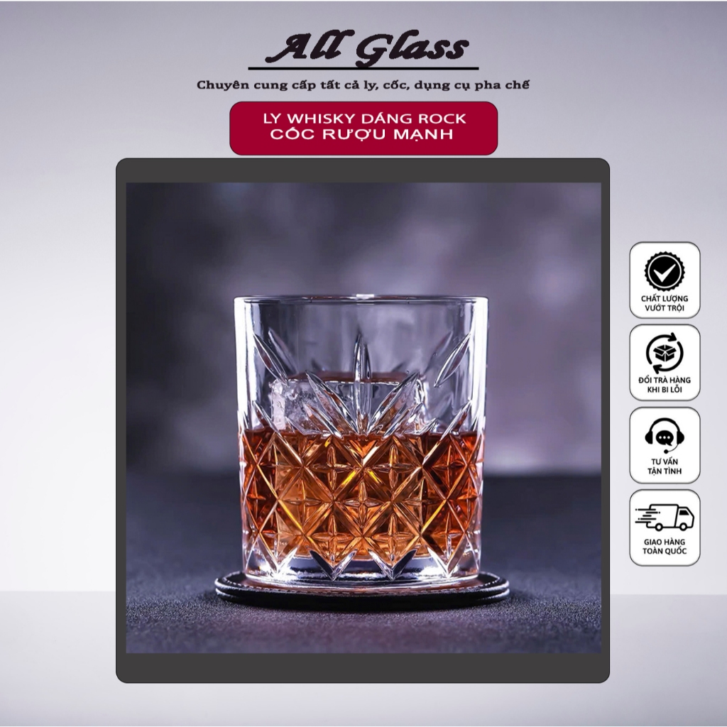 Ly whisky thủy tinh, ly rock uống rượu cao cấp - Thiết kế khắc hoa văn ...