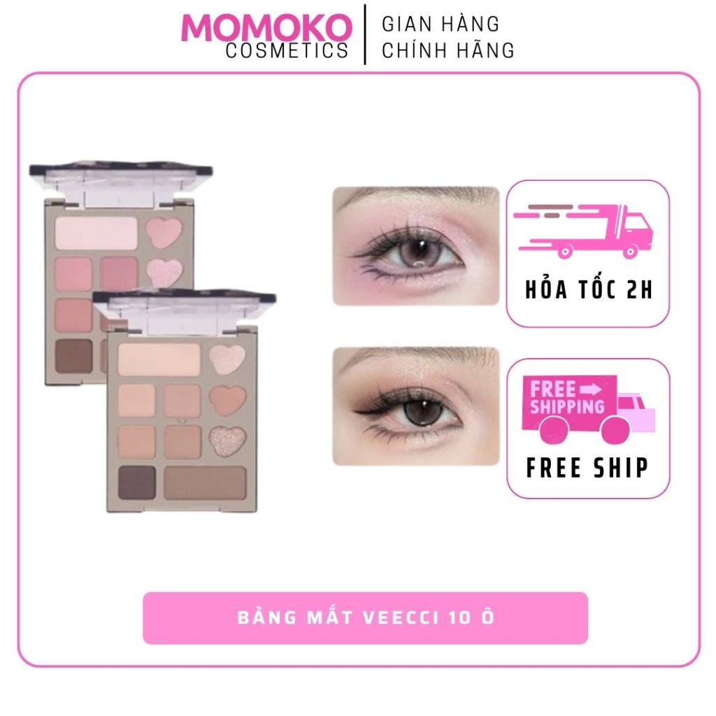 VEECCI Bảng Phấn Mắt 10 Ô Bảng Phấn Mắt Hồng Nhũ Lâu Dài Trang Năng Mịn Dễ Tán MINI 4.2g ...
