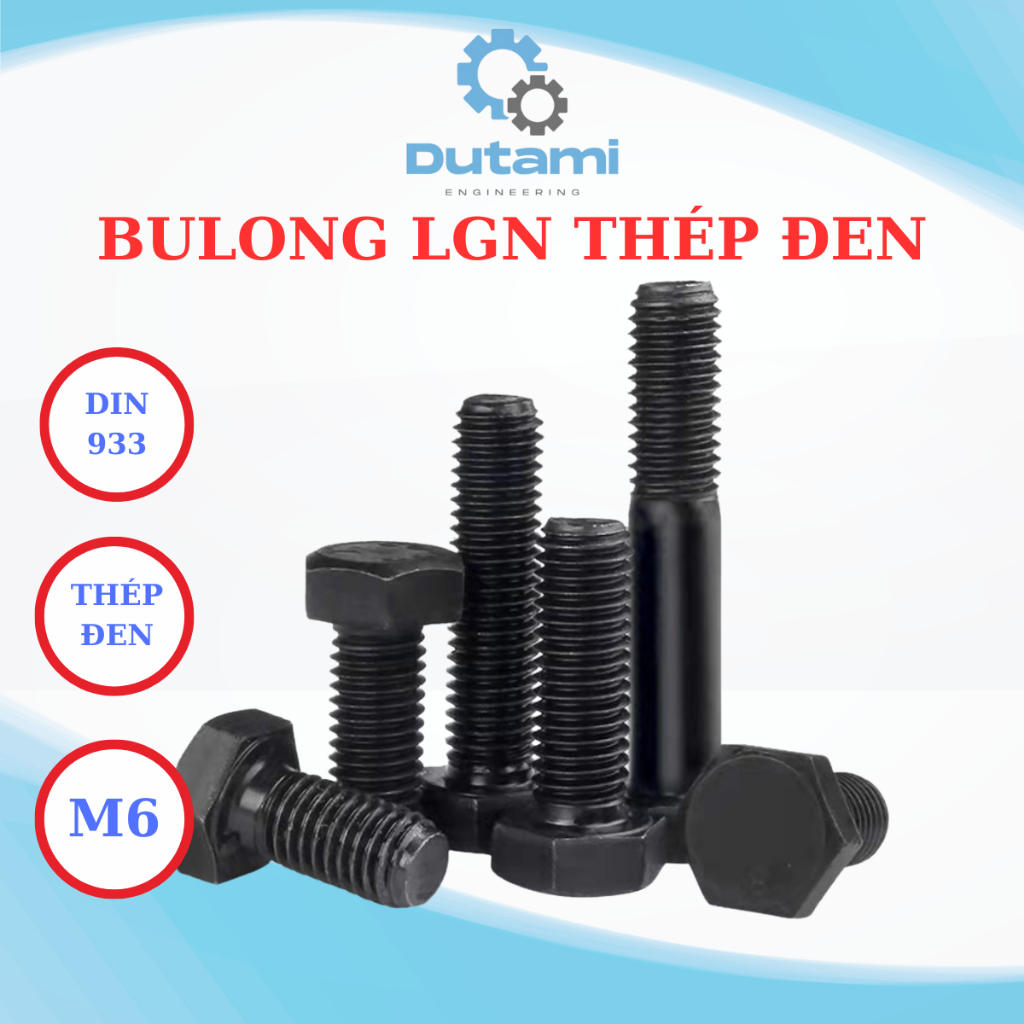 Combo 5 con Bulong M6 lục giác ngoài thép đen size từ 10mm - 80mm ...