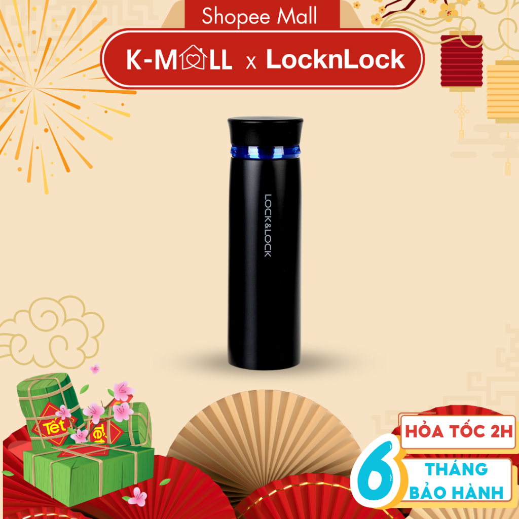 Bình giữ nhiệt LocknLock 450ml Feather Light LHC4131 đen viền xanh, có ...