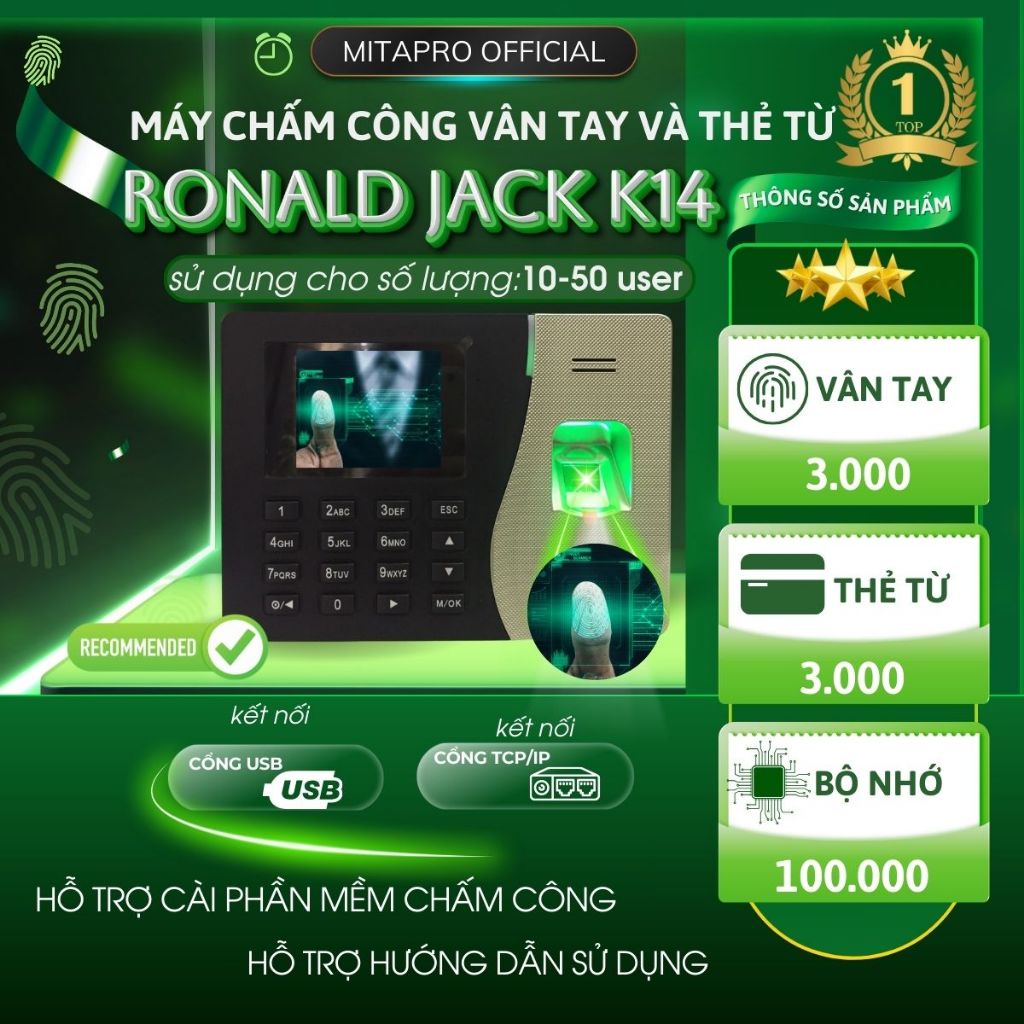 [RJ K14] Máy Chấm Công Vân Tay Ronald Jack K14, Siêu Tiết Kiệm Cho Mọi Doanh Nghiệp, đơn giản dễ ...