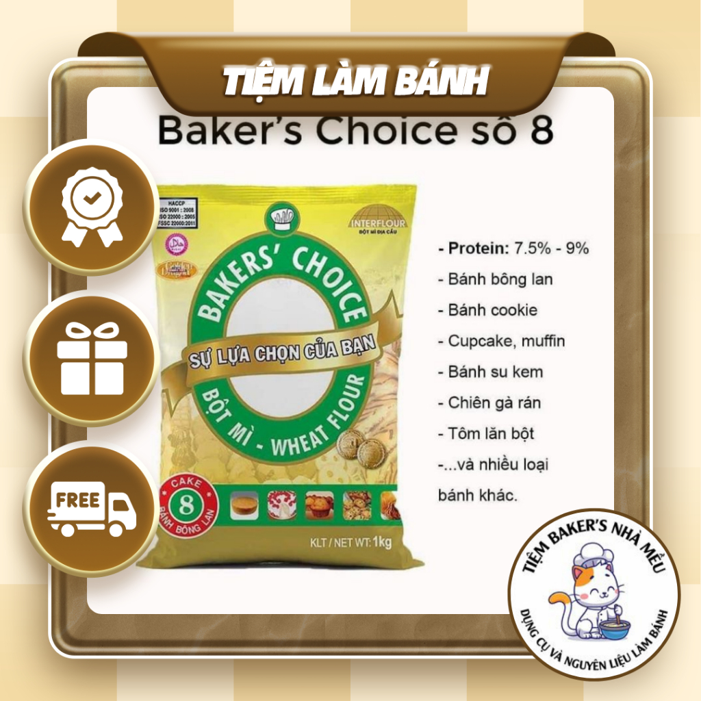 [THÙNG 10 GÓI 1KG--Bột Mì Bakers Choice Số 8 (Dùng Làm Bánh Bông Lan ...