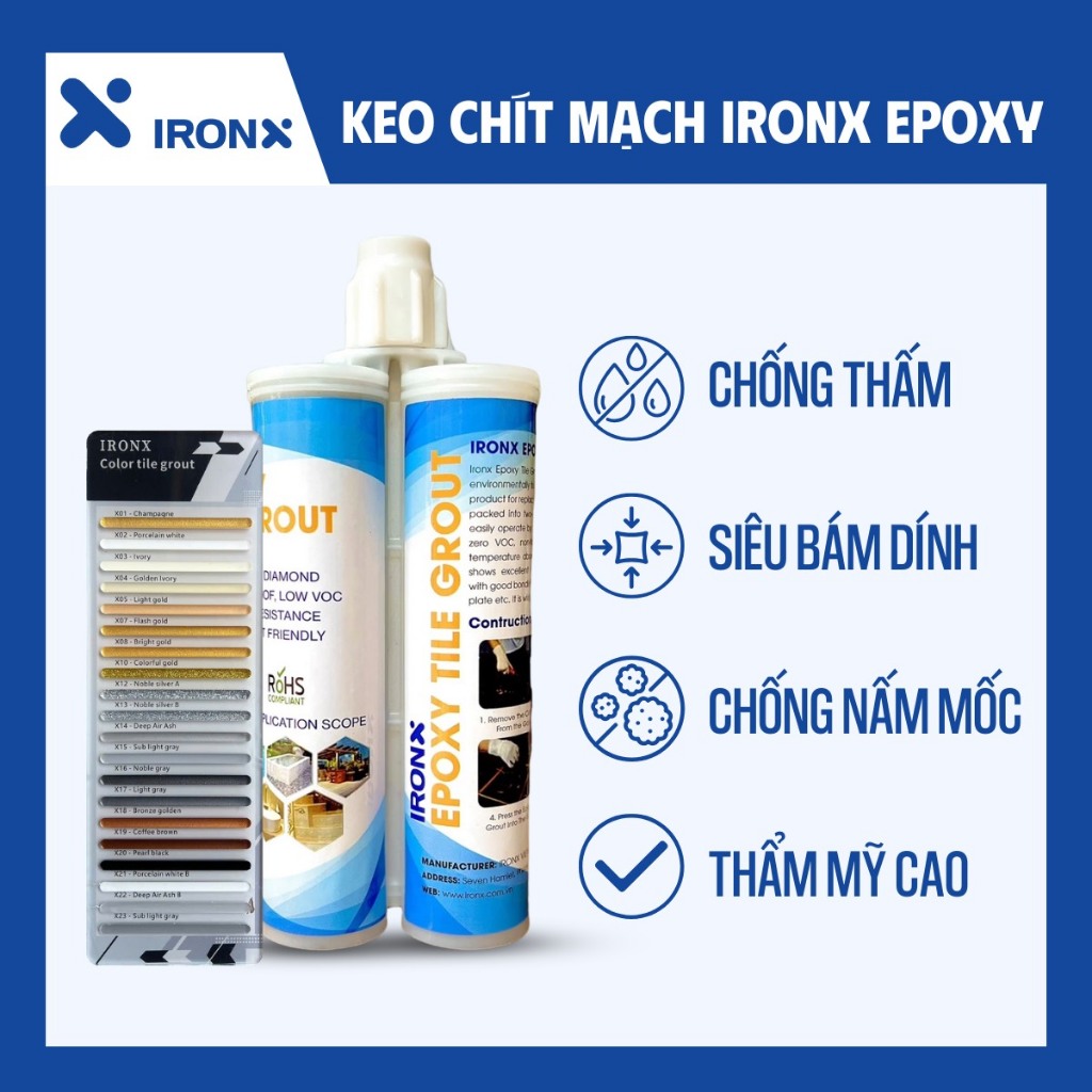 Keo chít mạch Ironx Epoxy 2 thành phần, keo chà ron 2 thành phần chống thấm bám bẩn, nấm mốc ...