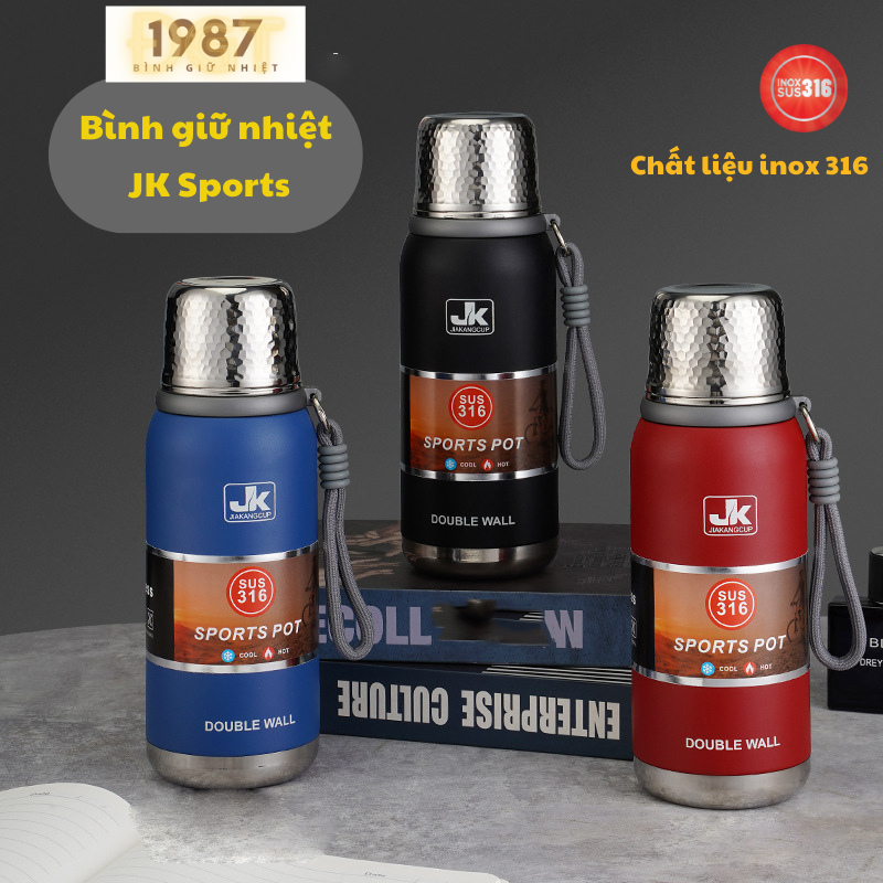 Bình giữ nhiệt JK Sports inox 316 dung tích 600ml 800ml 1000ml có nắp làm cốc uống nước tiện lợi ...