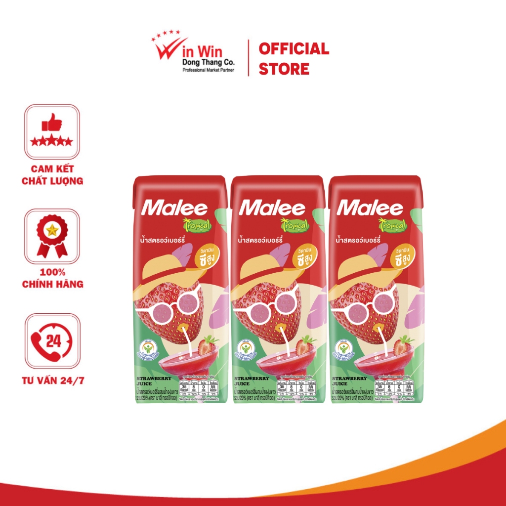 Combo 3 Nước Nước Ép HH Dâu Tây Và Nho Trắng Malee Tropical 180ml | 20% Strawberrry Juice Mixed ...