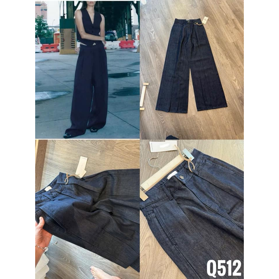 Quần jean nữ Xịn Store quần denim suông JU.JU xếp ly Q512 | Shopee Việt Nam
