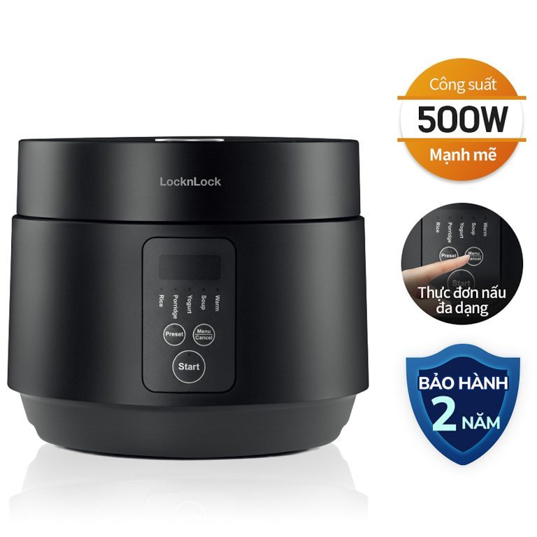 Nồi cơm điện LocknLock Compact Rice Cooker 1.2L EJR346BLK - Hàng chính ...