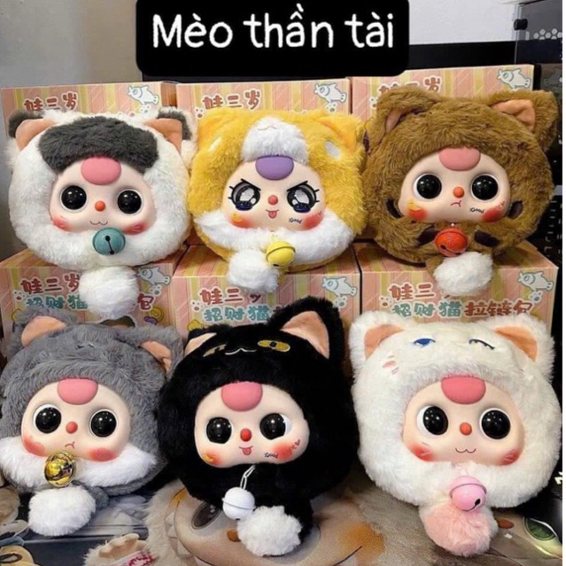 ( Tặng Sticker ) Charm treo túi Có Zipper BABY THREE LUCKY CAT/ MÈO ...