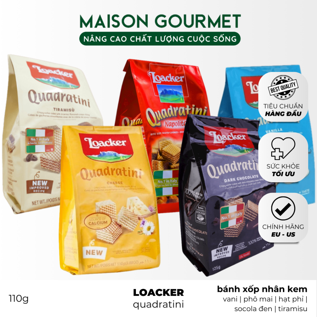 BÁNH XỐP NHÂN KEM NHIỀU VỊ LOACKER QUADRATINI (110g - 125g) | Shopee ...