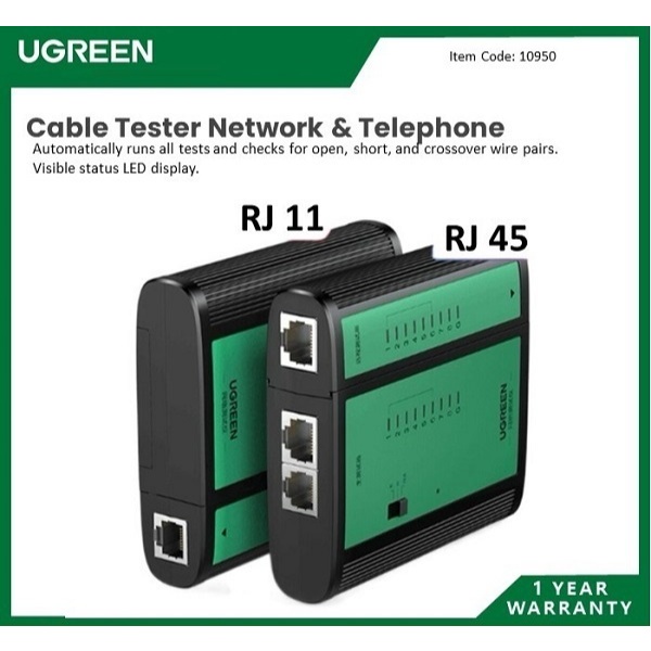 Bộ Test cáp mạng Ugreen 10950, thích hợp cho cáp mạng RJ45,RJ11/12 ...