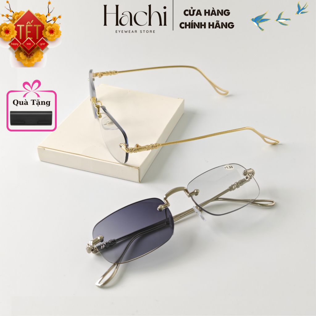 Kính Lão Đổi Màu Không Viền, Kính Đọc sách Cho Người Lớn Tuổi, Gọng Kim Loại, độ từ 0 - 4 Hachi ...