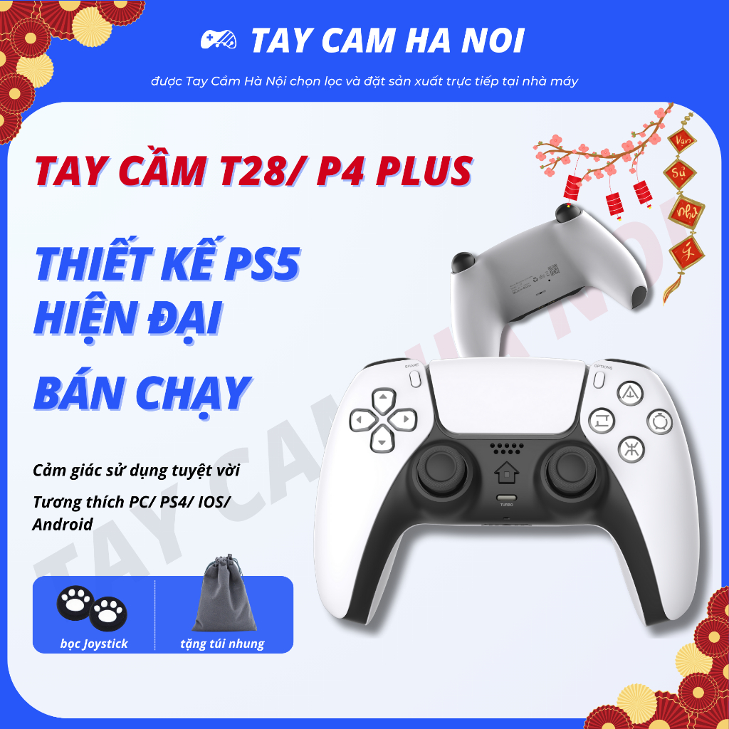 [BH 6T] Tay cầm chơi game P4 PLUS / T28, Joystick chuẩn 360, form PS5 hiện đại, chơi game mượt ...