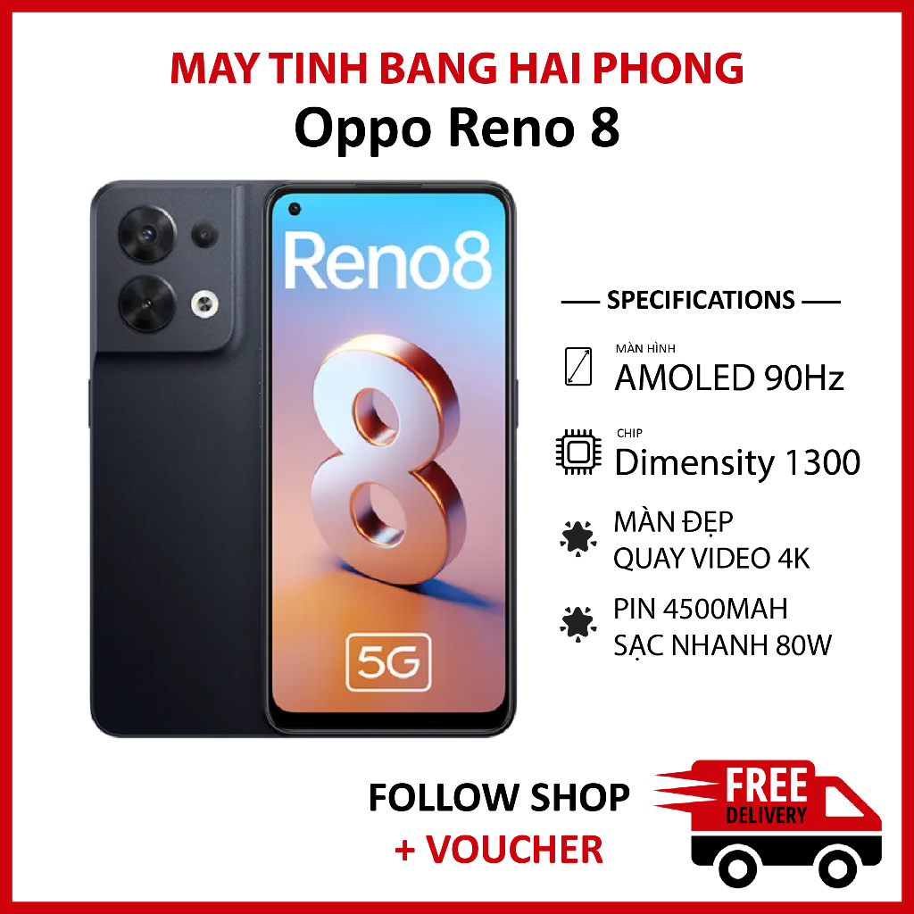 Điện thoại Oppo Reno 8 5G, RAM 8/256GB chip Dimensity 1300 màn AMOLED ...