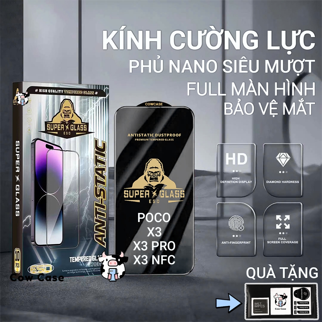 Cường lực Poco X3 Pro / X3 NFC Cowcase full màn | Miếng kính dán bảo vệ ...