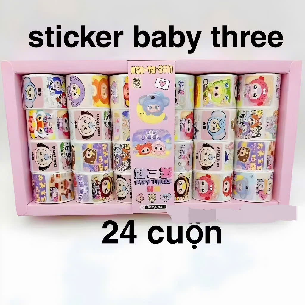 Khay 24 cuộn sticker Baby Three Nhãn dán cuộn nhân vật hoạt hình baby ...