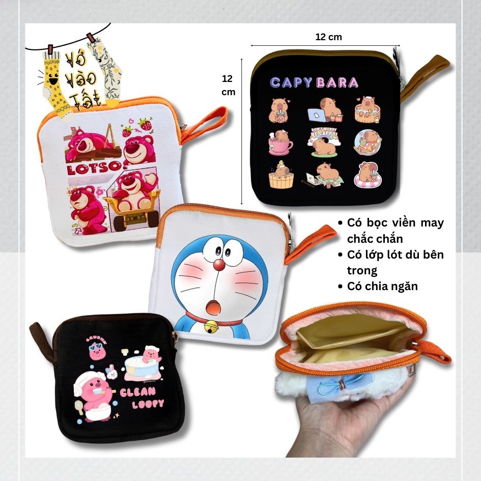 (IN THEO YÊU CẦU) Túi ví gắn gấu bông LOOPY, hình LABUBU, CAPYBARA ...