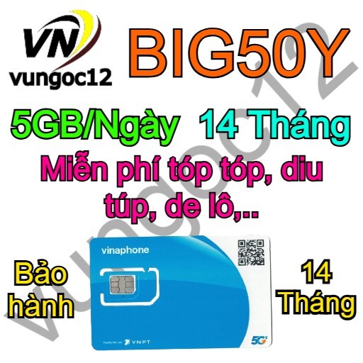 SIM 4G 5G VINA BIG50Y DÙNG 14 THÁNG 5GB/NGÀY TRUY CẬP MXH KHÔNG GIỚI HẠN DATA | Shopee Việt Nam
