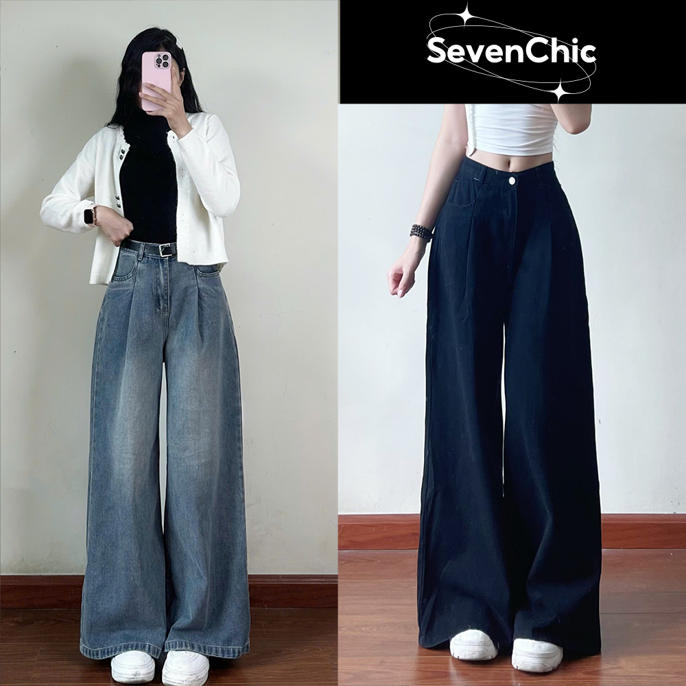 Quần jean suông SevenChic ly trước ống rộng cạp cao dáng dài Premium Quanjeanxuong7224 | Shopee ...