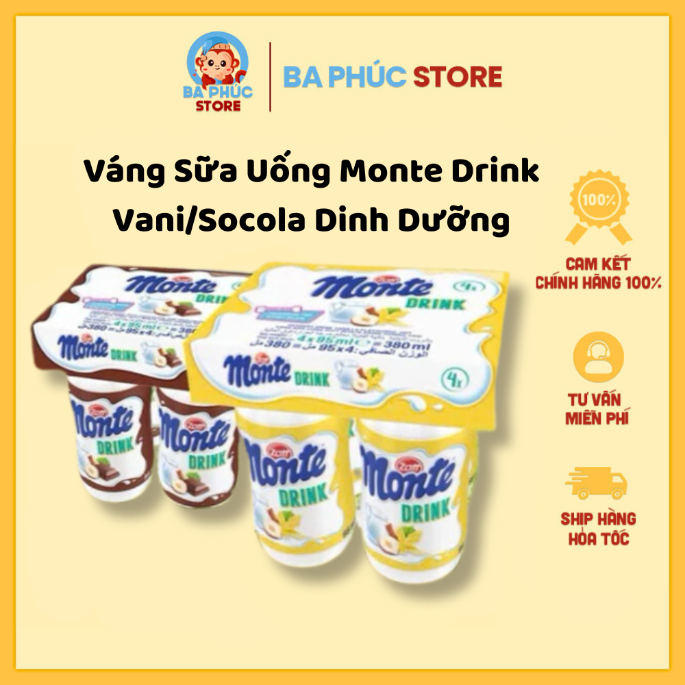 Váng Sữa Uống Monte Drink Vị Vani/Socola Dinh Dưỡng (Lốc 95ml x 4 ...