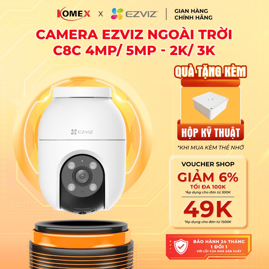 Camera wifi ngoài trời Ezviz C8C 4MP/5MP 2K+ 3K, đàm thoại 2 chiều, màu ...