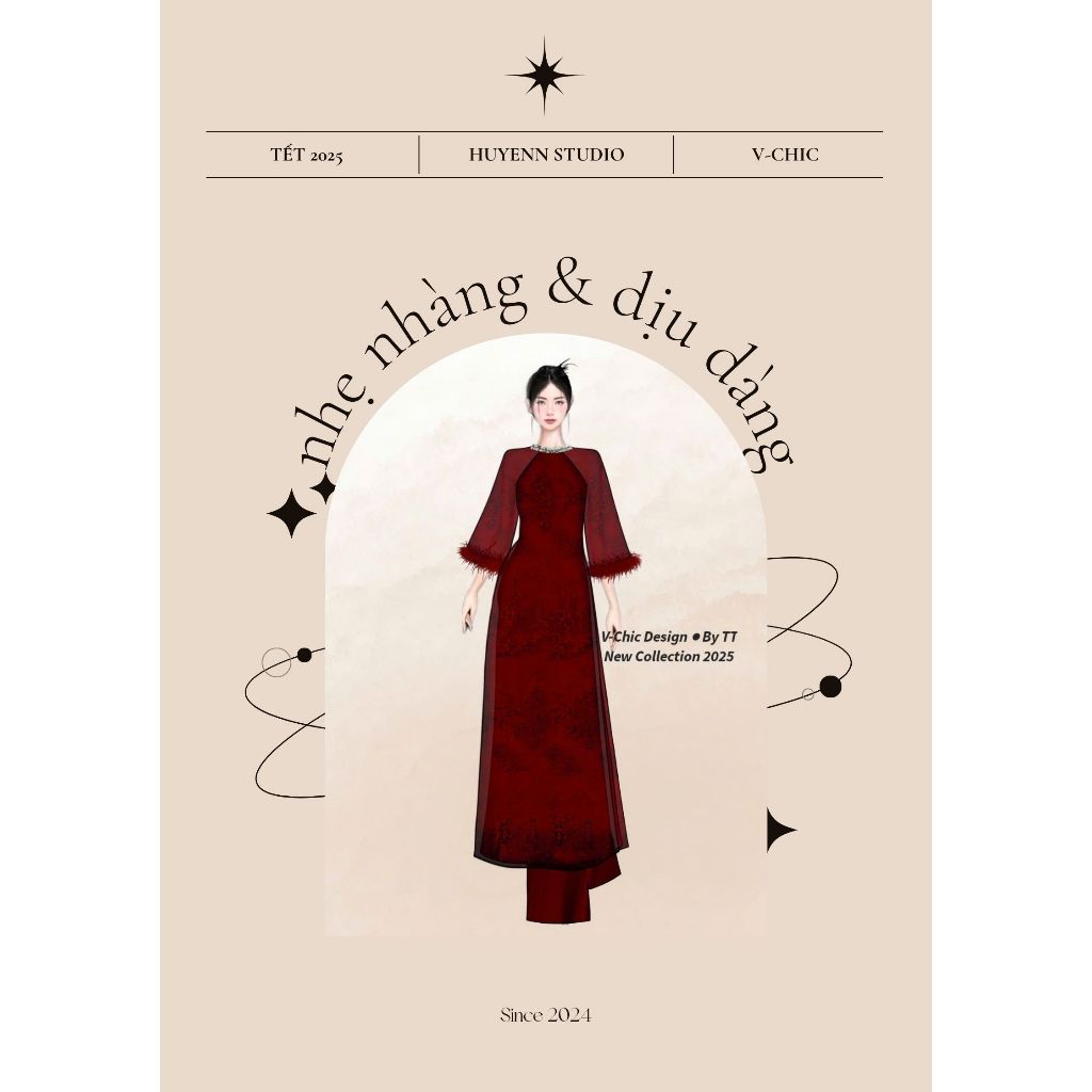 𝑯𝒖𝒚𝒏𝒏 𝑺𝒕𝒖𝒅𝒊𝒐 ( BST V-Chic 2025 ) Áo dài tơ đỏ | Shopee Việt Nam