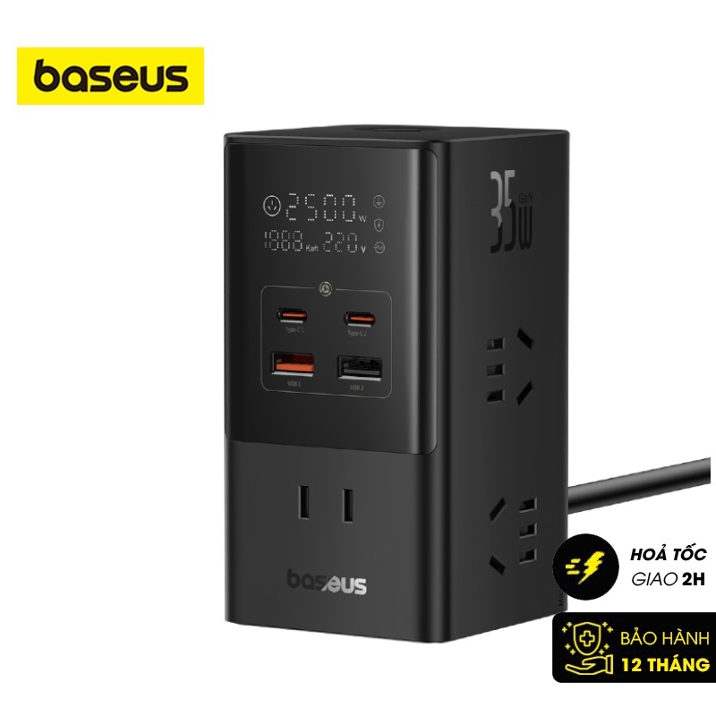 Bộ Sạc Nhanh Baseus PowerCombo Tower Digital PowerStrip 3AC+2U+2C 35W ...
