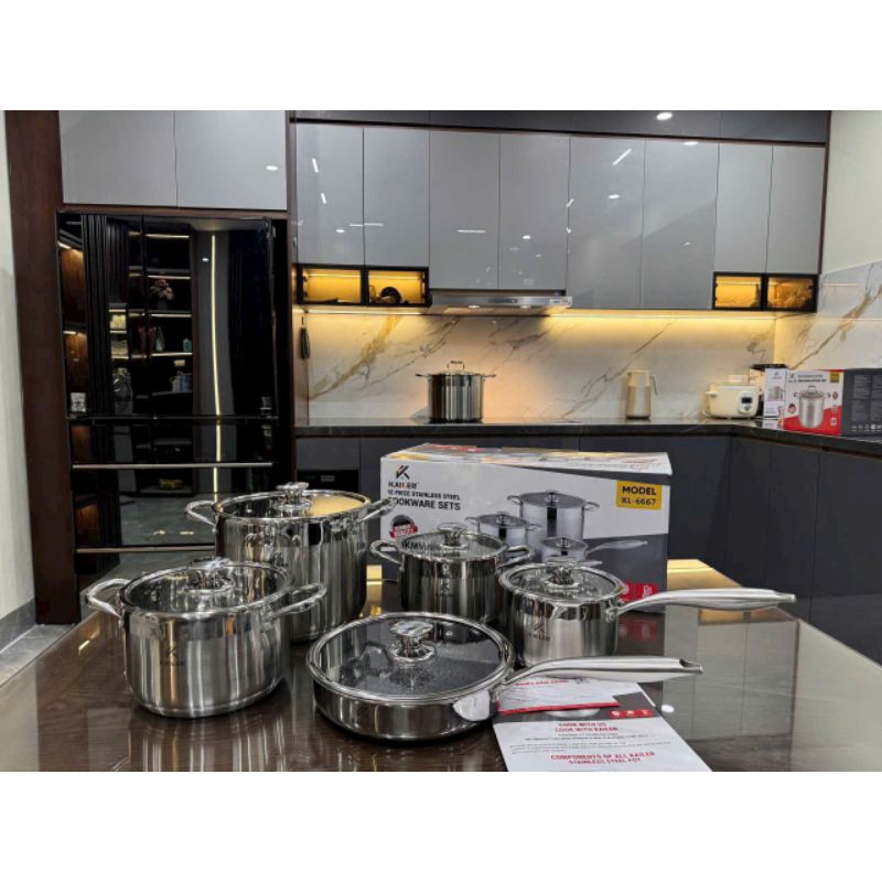 Bộ Nồi Inox 6 Sản Phẩm 12 Chi Tiết Kailer KL-6667, bộ nồi bếp từ inox ...