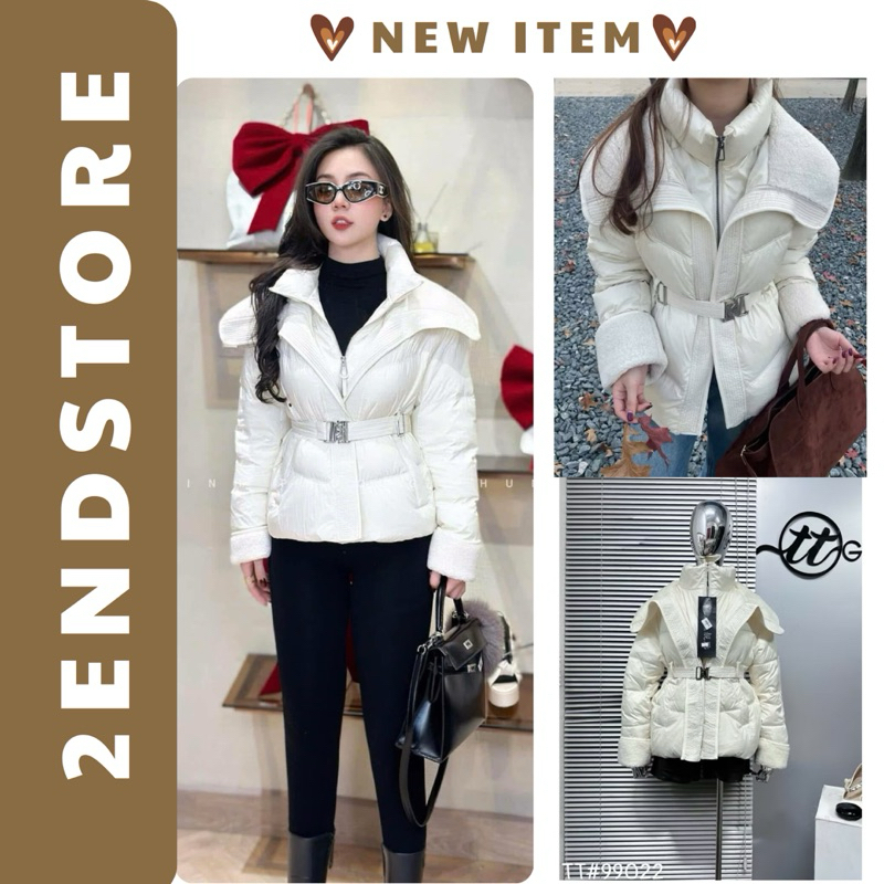 2END Áo khoác phao lông vũ cổ bẻ trắng kèm đai - Code 2663 | Shopee ...