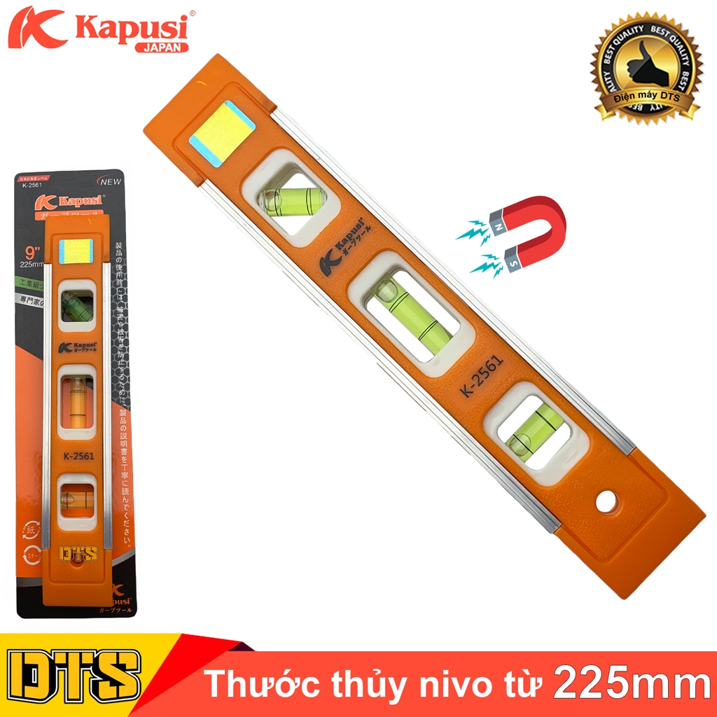 Thước thủy nivo hãng Kapusi có nam châm dài 225mm, ống nước nivo đo góc ...