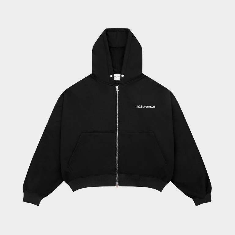 Áo HOODIE-ZIP Nỉ Bông Unisex SEVENTOWN LUXE 070 BASIC màu đen Local ...