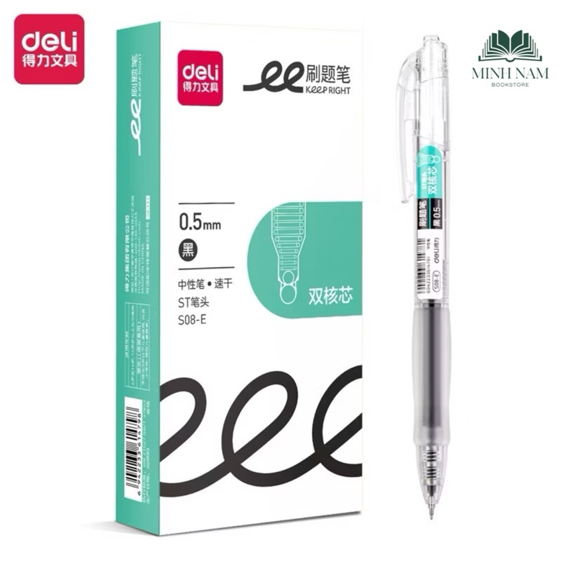 Bút mực gel Deli G08-E, S08-E ngòi 0.5mm màu đen/màu xanh ngòi ST dùng cho học sinh sinh viên ...