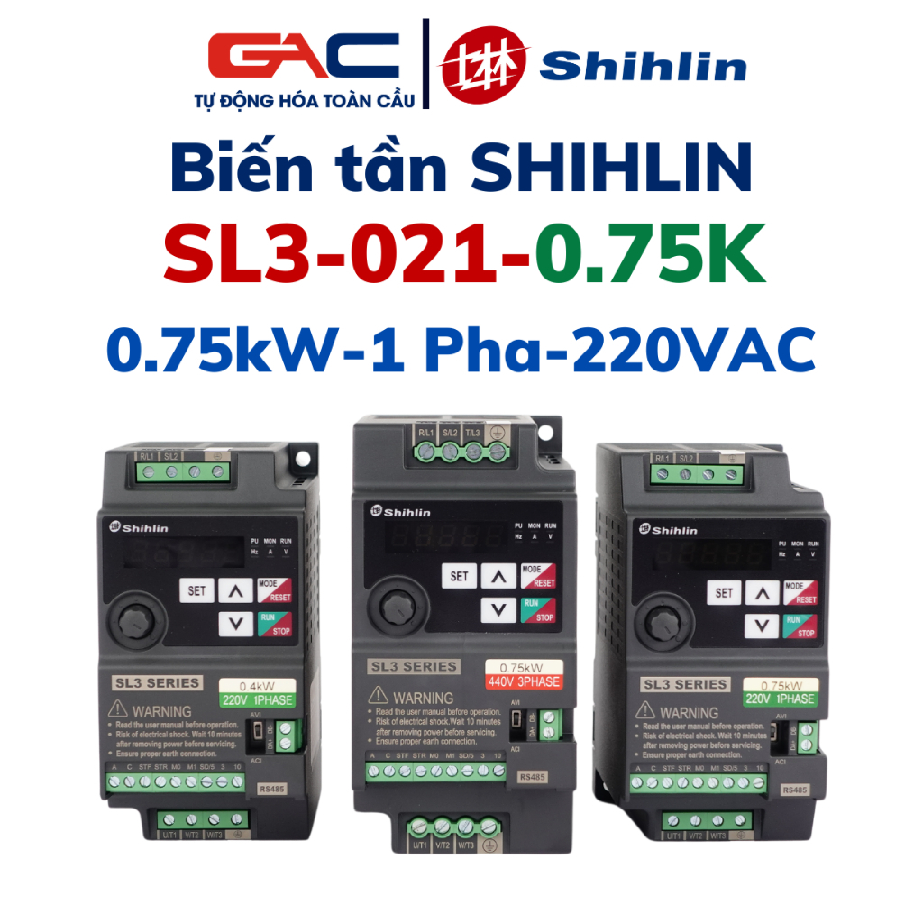 Biến tần Shihlin Đài Loan,công nghệ Mitsubishi Nhật Bản, SL3-021-0.75K Công suất 0.75kW 1 Pha ...