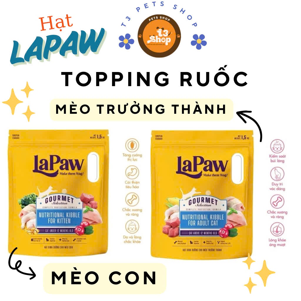 thức ăn hạt LAPAW Gourmet 400gr và 1,5kg dành cho mèo trưởng thành và ...