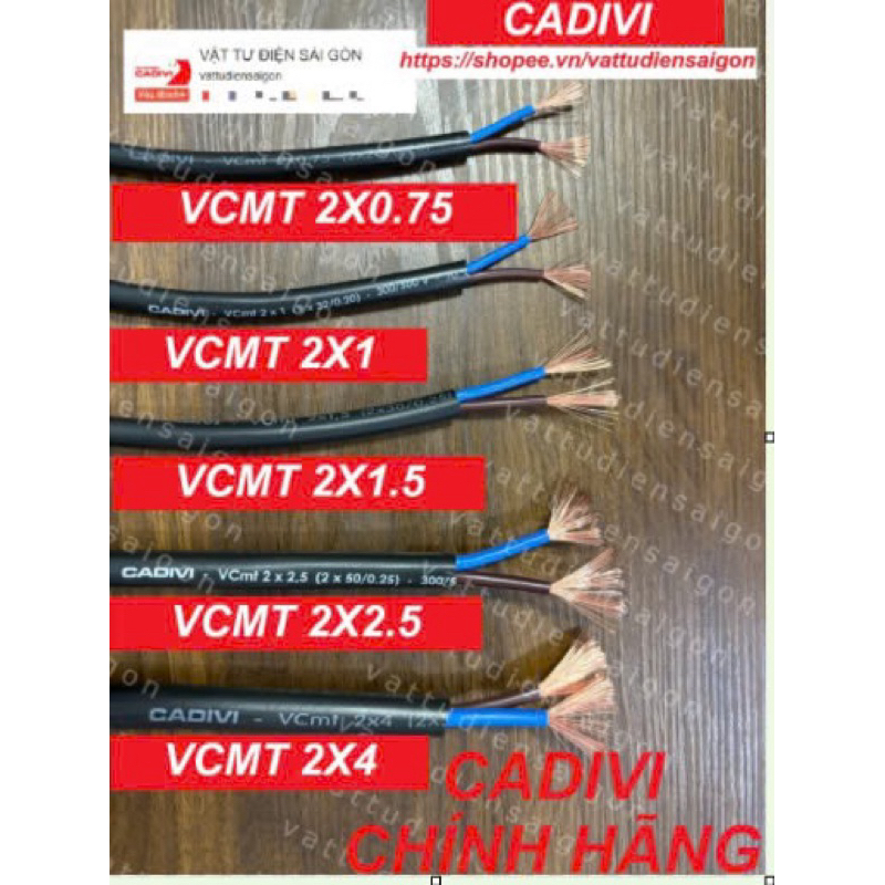 Dây điện Cadivi đôi mềm tròn VCMT tiết diện đồng 2X0.75,2x1, 2X1.5, 2X2.5, 2x4, 2 lớp vỏ bọc (1 ...