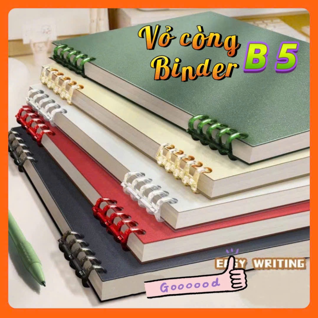 Vỏ bìa nhựa binder sổ còng B5 nhiều màu trơn đa năng bọc giấy 10 còng ...