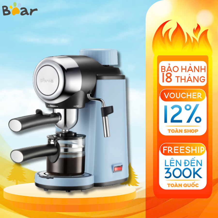Máy pha cà phê espresso tự động Bear BEAR KFJ-A02N1, 800W, Áp suất 5 Bar, Tạo bọt sữa, BH 18 ...