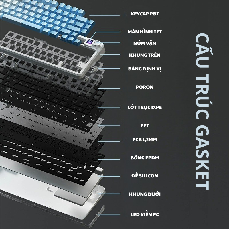 Bàn phím cơ không dây Weika WK75 - 3 mode kết nối - Led RGB - Màn hình ...