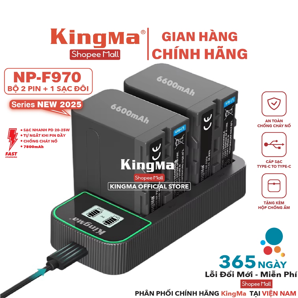 Bộ 2 Pin + Sạc Đôi NP-F970 Thế Hệ 5 LCD Chính Hãng Kingma NP-F970 Sạc ...