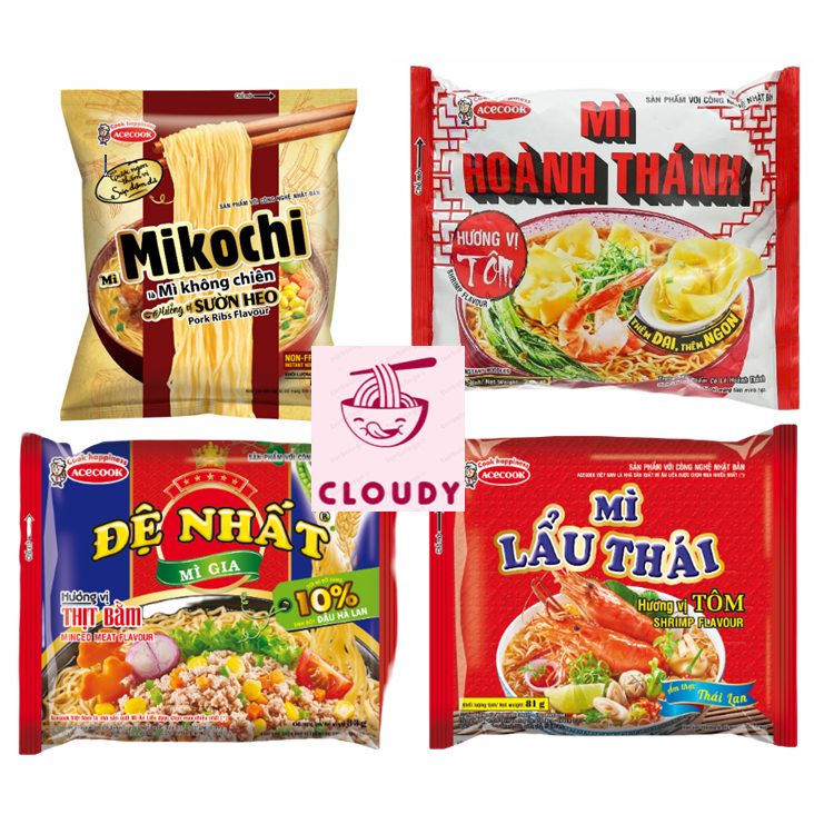 Thùng 30 gói Mì Lẩu Thái tôm, Đệ nhất thịt bằm, Hoành thánh, Mì Mikochi ...