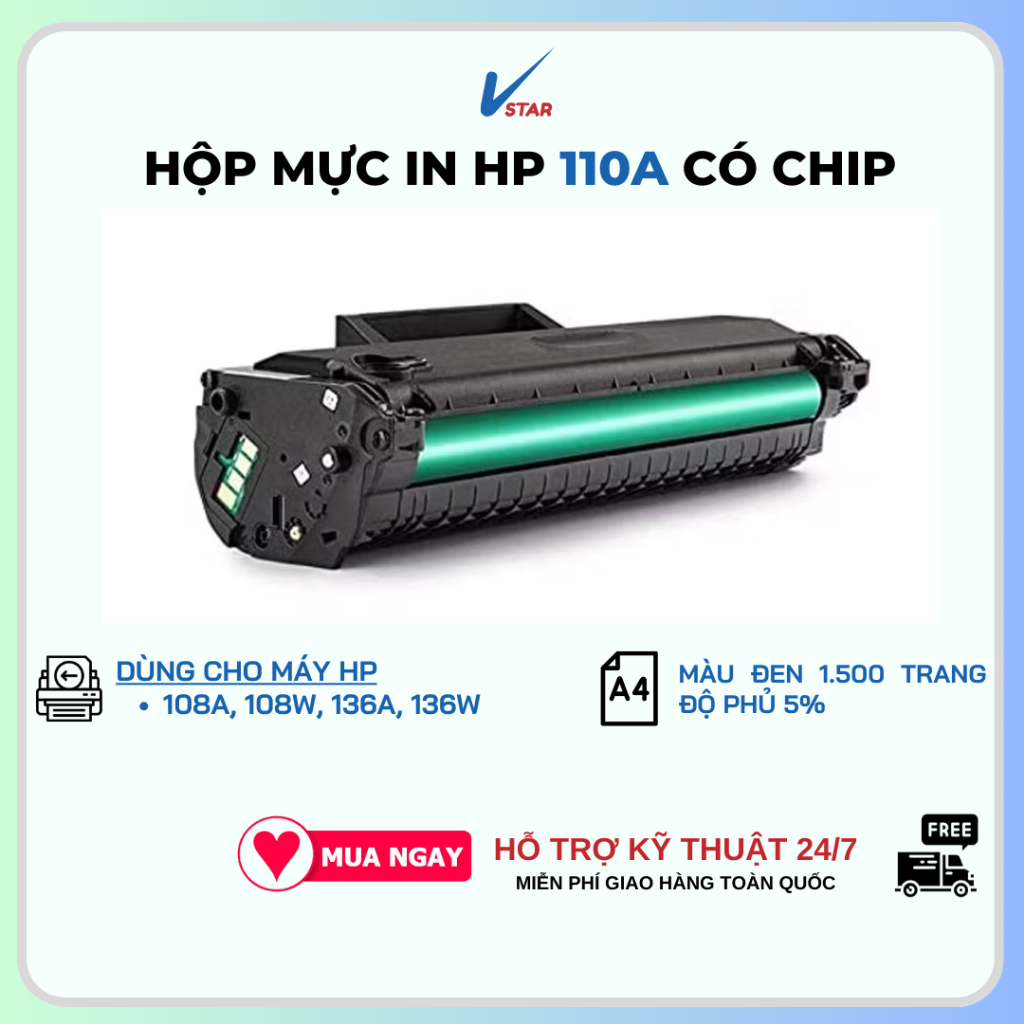 Hộp mực in Laser 110A (W1112A) CÓ CHIP dùng cho máy in 108A/108W/136A ...