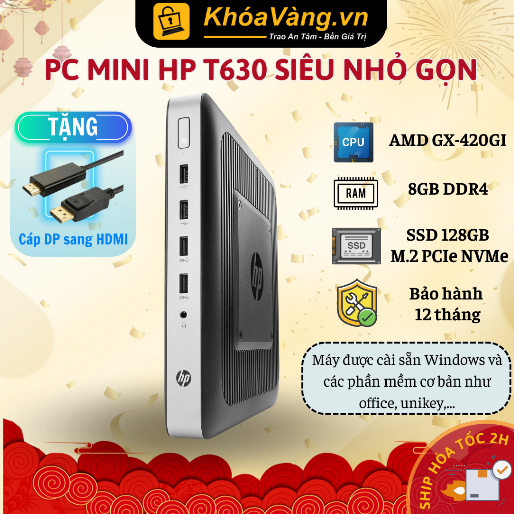 Máy tính PC Mini HP Thin Client T630| Chip AMD GX-420GI | RAM 8GB DDR4| SSD 128GB M.2 NVMe | Bảo ...