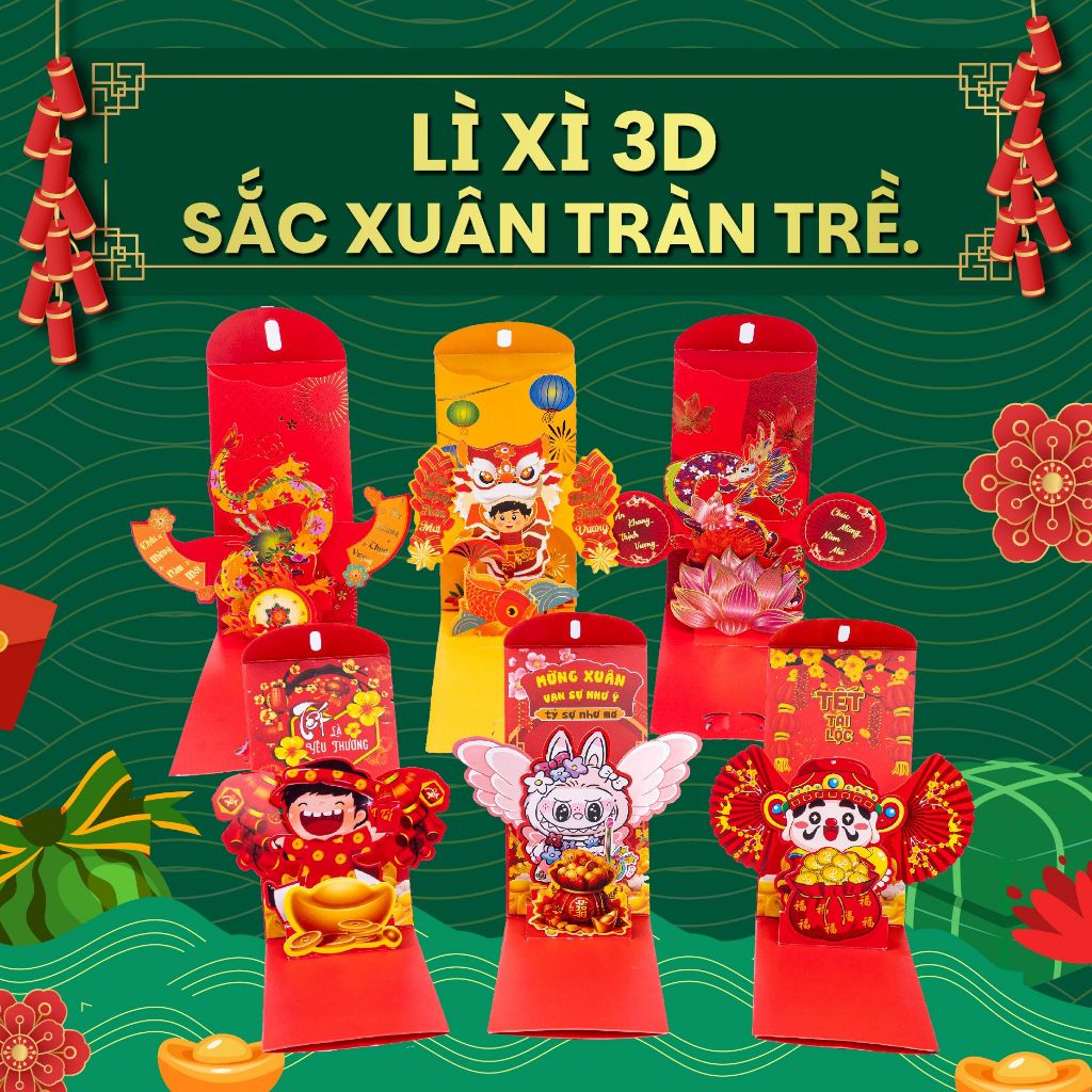 Phong Bao Lì Xì hoạ tiết nổi 3D Năm 2025 Ất Tỵ Độc Đáo - Tinyworld | Shopee Việt Nam