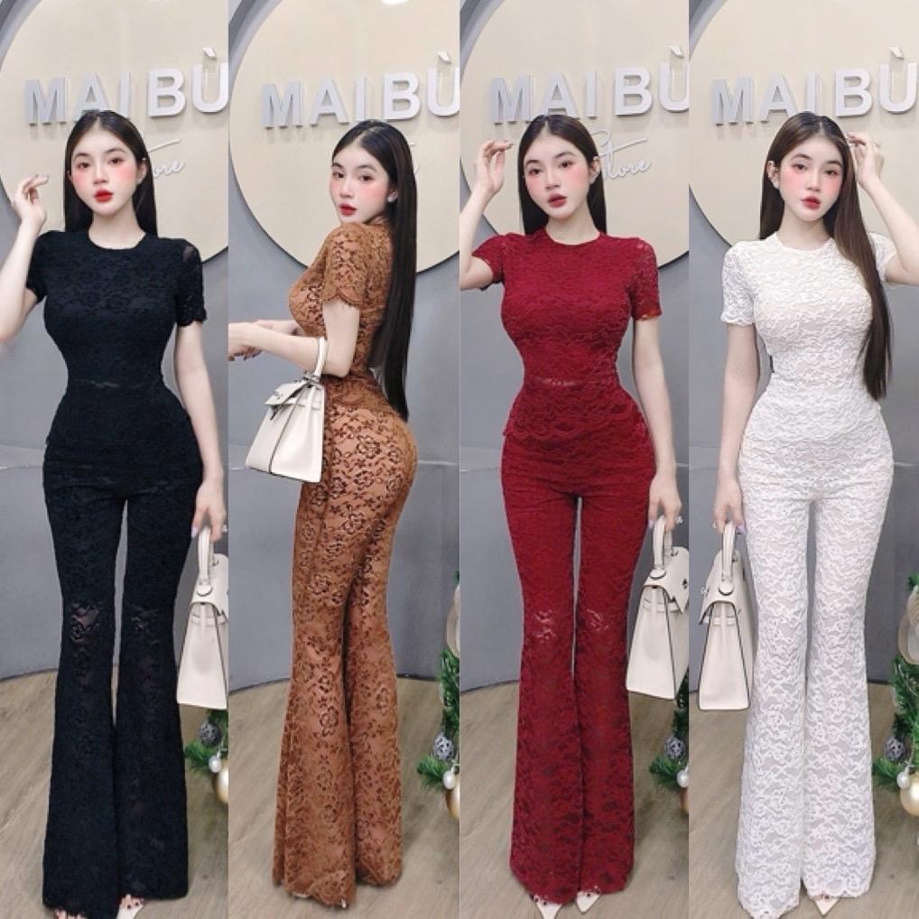 S268 - Set Áo Cổ Tay Ngắn Quần Loe Ren Hoa Mai Bùi Store | Shopee Việt Nam