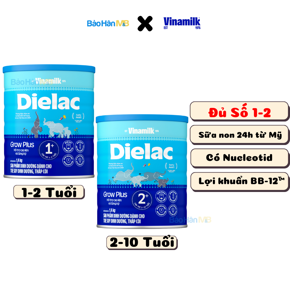 Sữa bột Dielac Grow Plus Vinamilk đủ số 1+ 2+ Lon 850g và 1,4kg [ Date mới ] - [ Chính Hãng ...