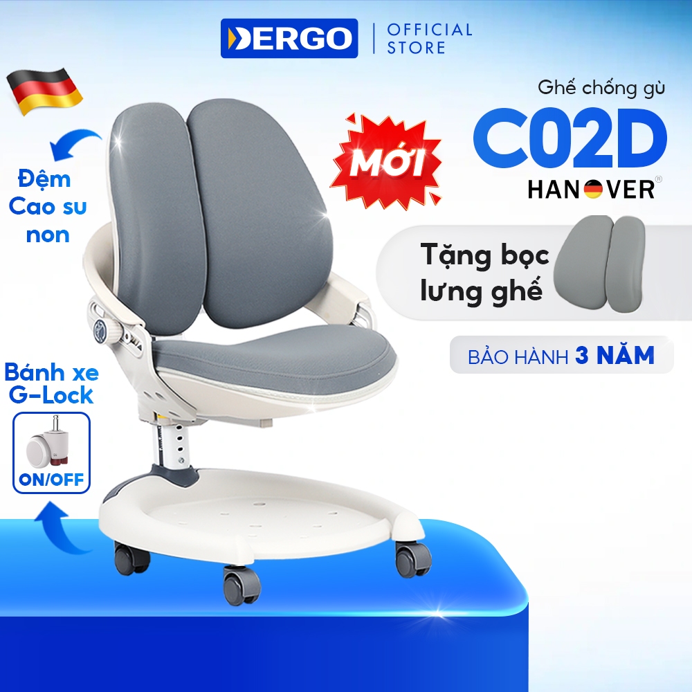 Ghế Ngồi Học Chống Gù DERGO Hanover C02D Grey Edition Đệm Cao Su Non ...