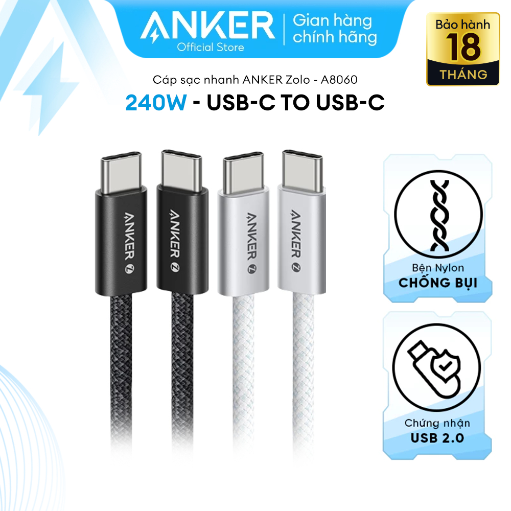 [KHÔNG DÙNG CHO IP 14 TRỞ XUỐNG] Cáp sạc nhanh Anker Zolo USB-C to USB-C công suất 240W 1M, Chất ...