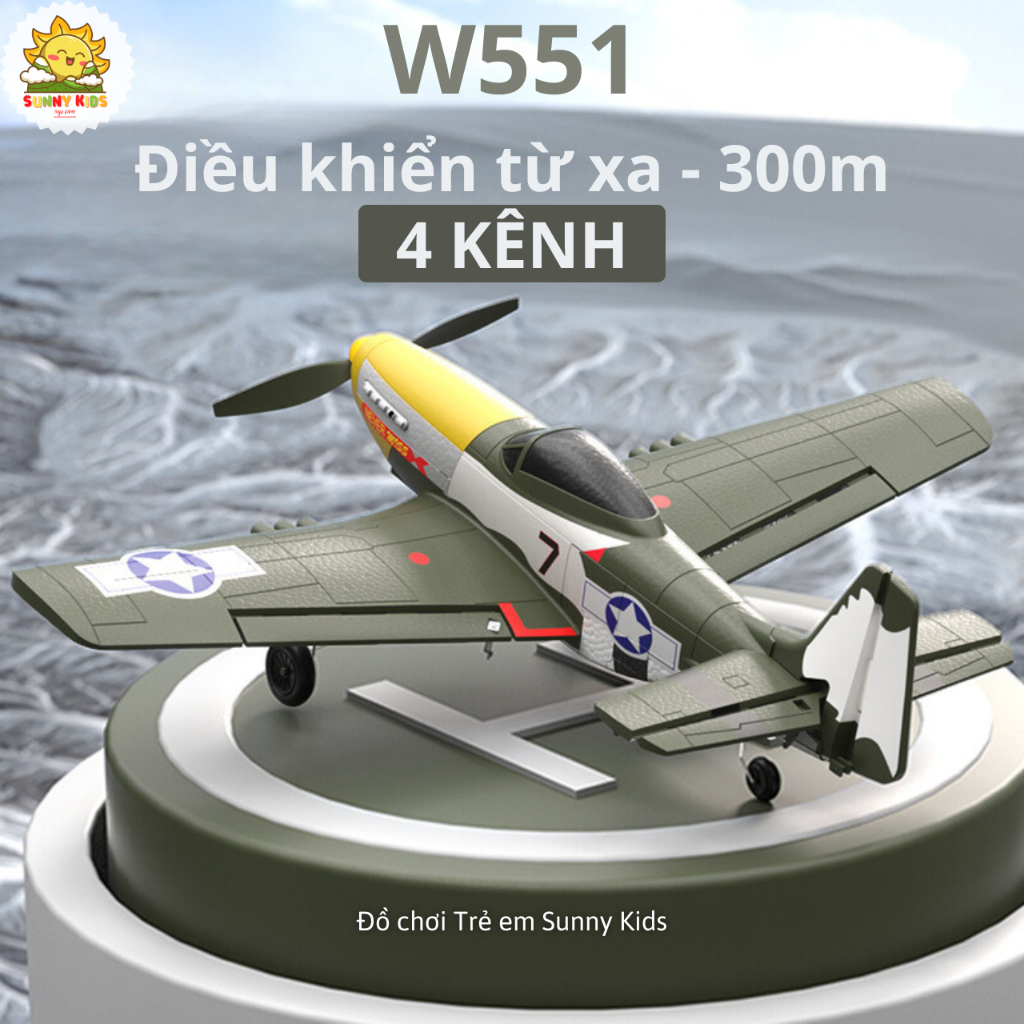 (4 KÊNH) Máy bay Điều khiển từ xa P-51 MUSTANG - W511 cao cấp, phạm vi 300m, bay linh hoạt, xoay ...