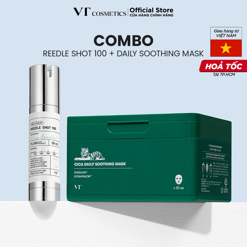 [Combo] Tinh chất Vi kim VT REEDLE SHOT 100 & Hộp mặt nạ dưỡng da VT CICA DAILY SOOTHING MASK ...